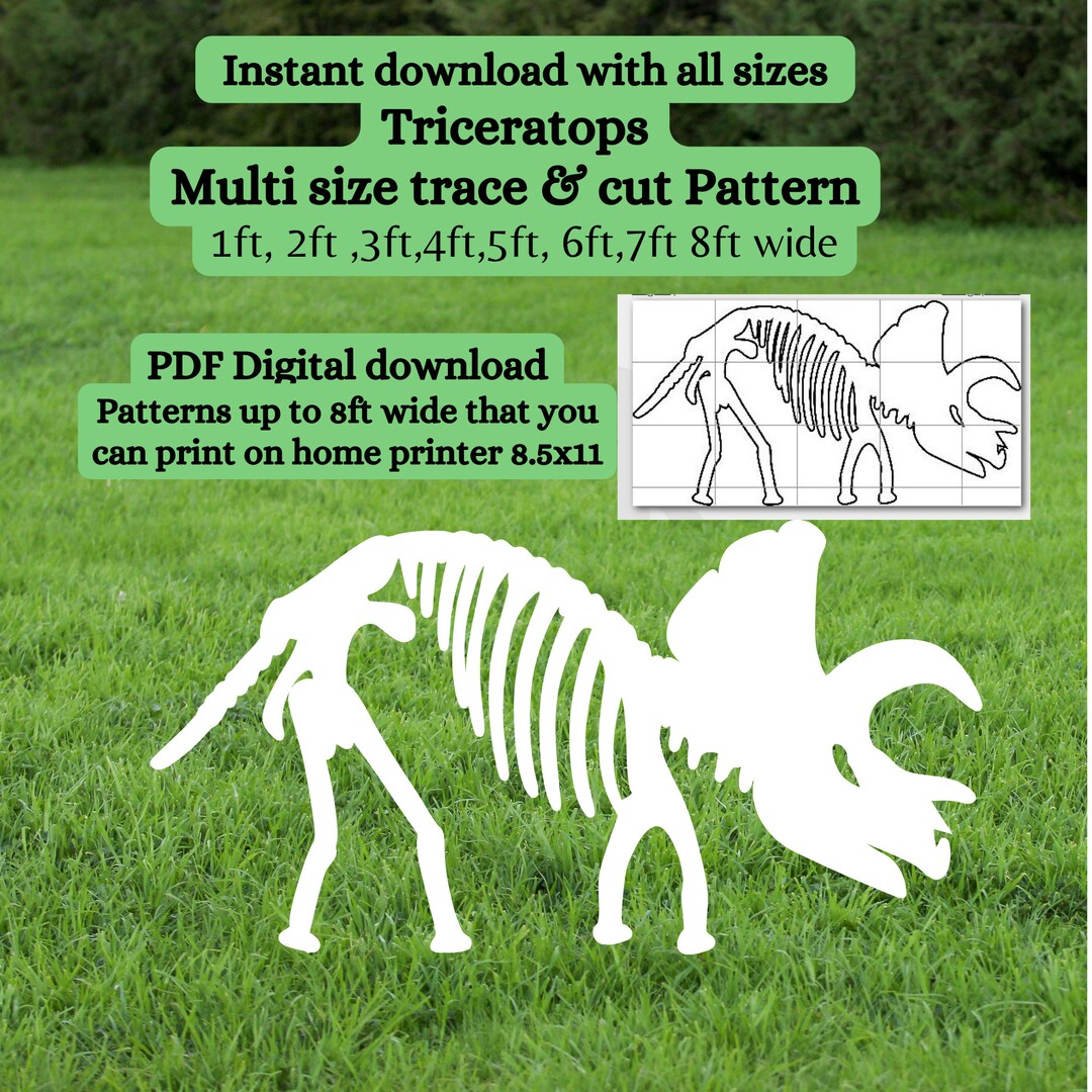 Life Size Triceratops PDF Pattern Stencil, Print Trace and Cut Digital ...