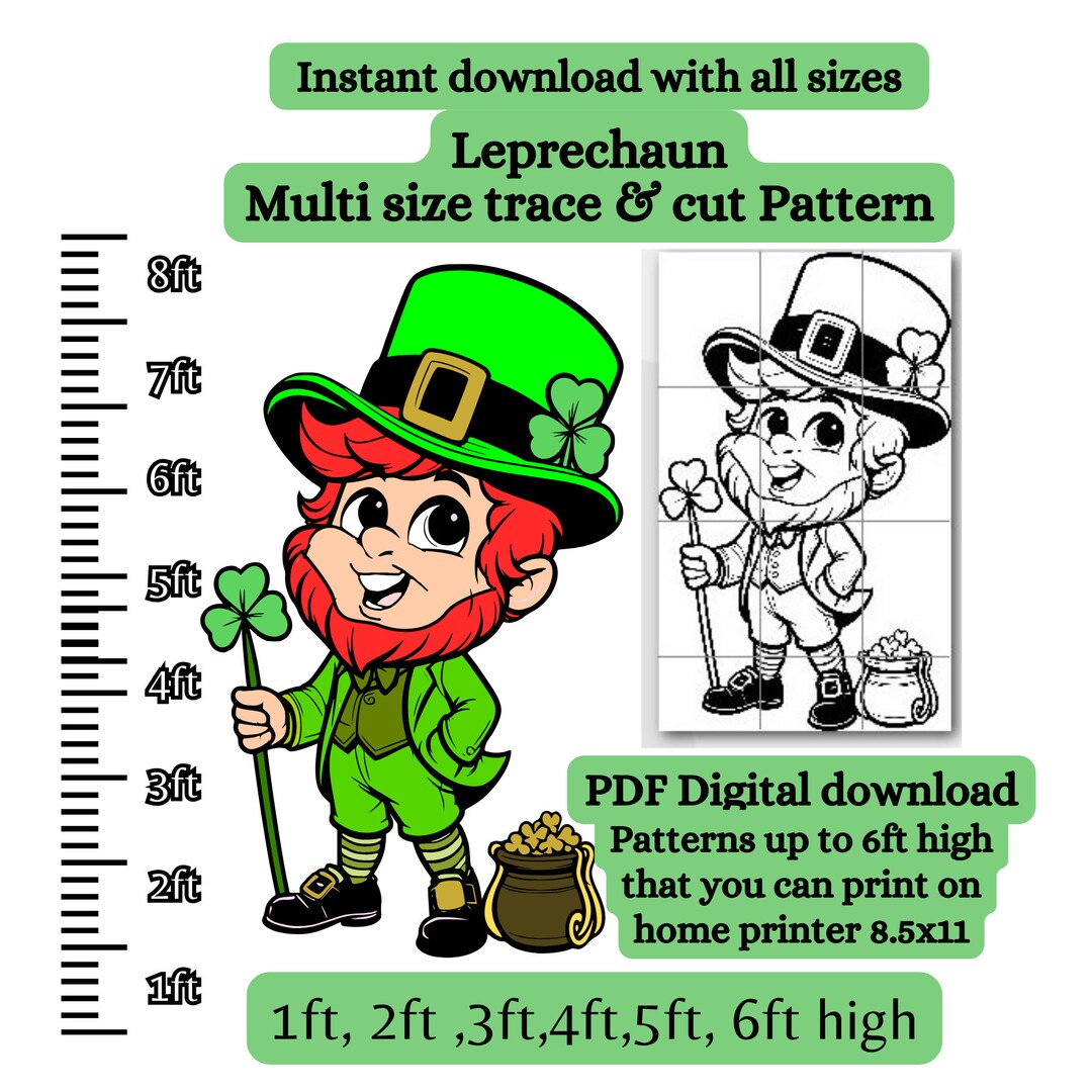 Leprechaun Template ,print Trace and Cut Digital Stencil, Pdf Pattern ...