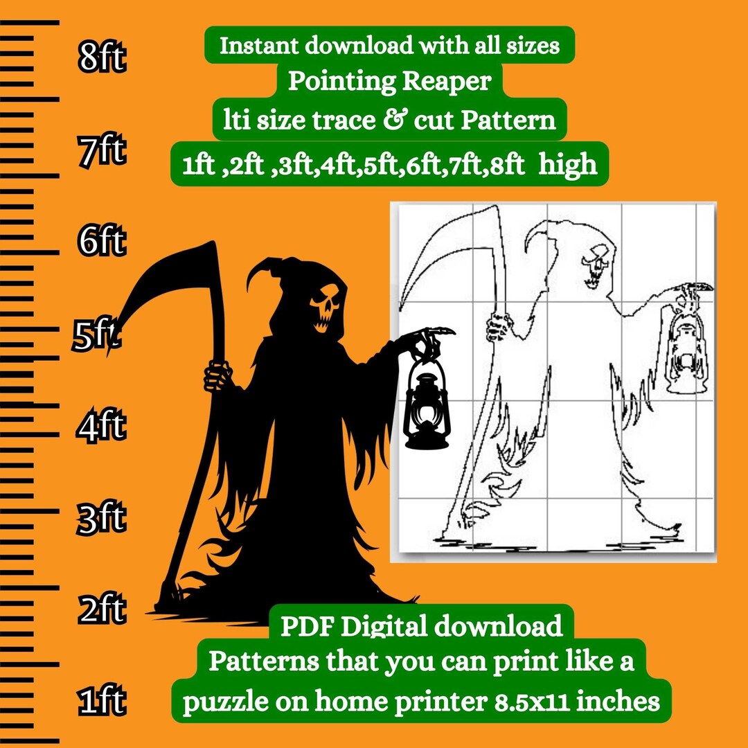 1ft-8ft Life Size Halloween Reaper Graveyard Silhouette Template ...