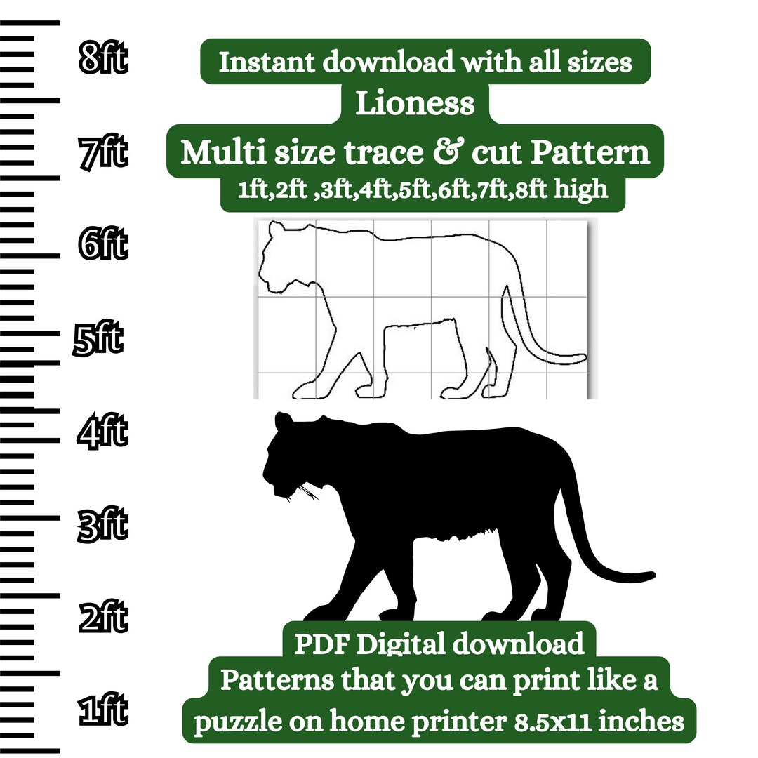 Lioness Silhouette Outline Pattern Pdf Digital Pattern Template ,print ...