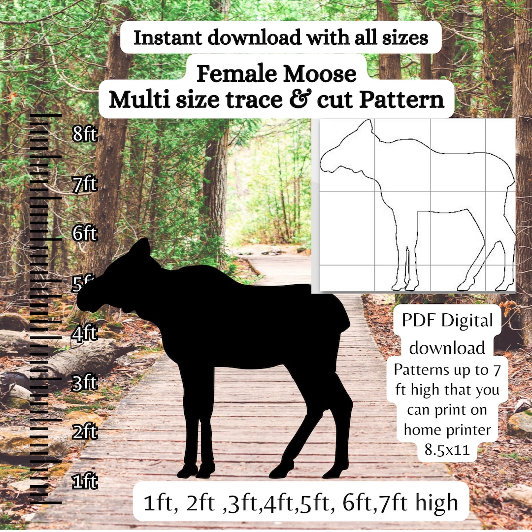 1ft-7ft Female Moose Silhouette Printable Trace and Cut, Silhouette ...