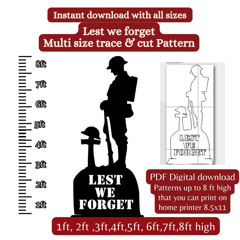 Lest We Forget Soldier Pattern, Yard Display Silhouette Cutout, Stencil Template Bundle ...