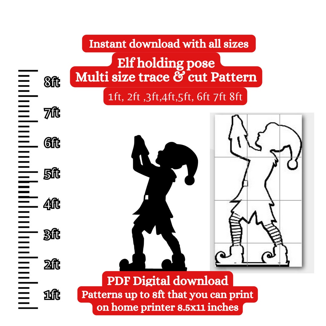 Life Size Elf Holding Pose ,christmas Stencil Template Bundle Pdf ...