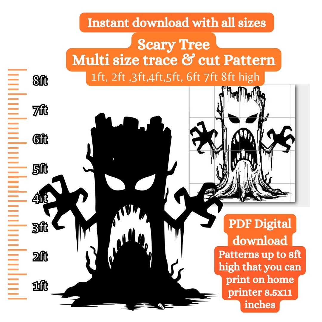 1 - 8ft Scary Tree Monster PDF Template ,printable Trace and Cut ...
