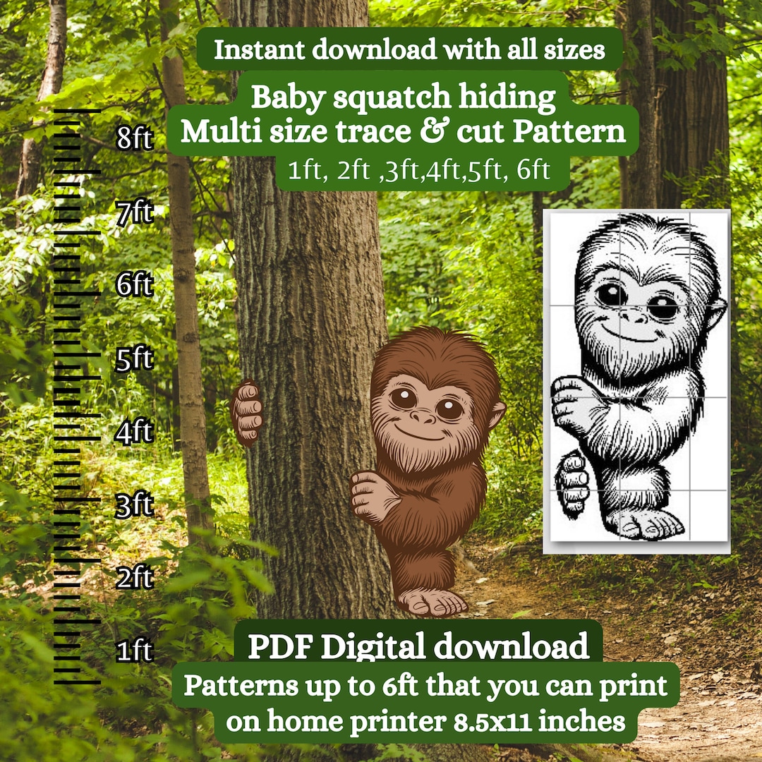 Digital Paper Silhouette Template , Life Size Young Bigfoot 8 Ft ...