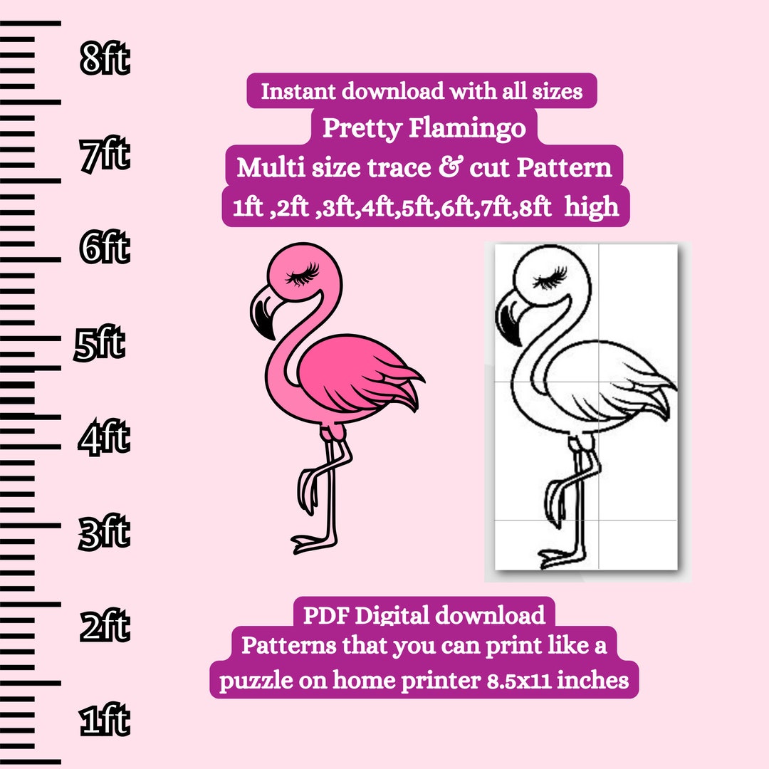 2ft 3ft 4ft 5ft 6ft 7ft 8ft Flamingo PDF Template ,printable Trace and ...