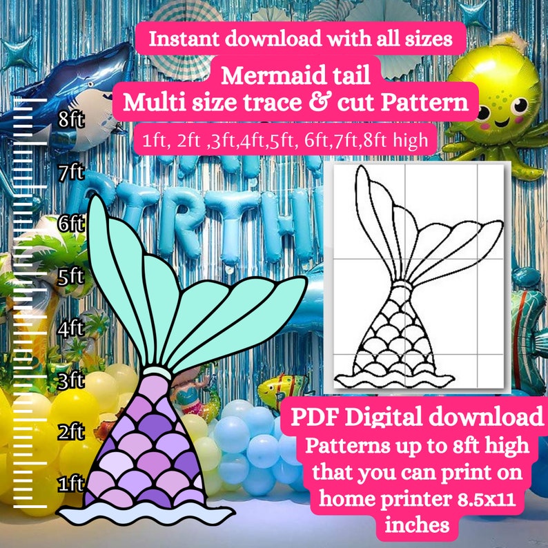 Mermaid Tail Template Pattern Display Cutout Large Stencil Outline ...