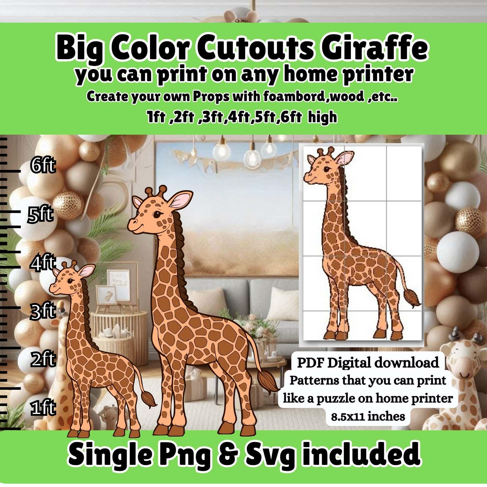 DIY Oversize Giraffe Prop Pdf Digital Color Standee Template ,printable ...
