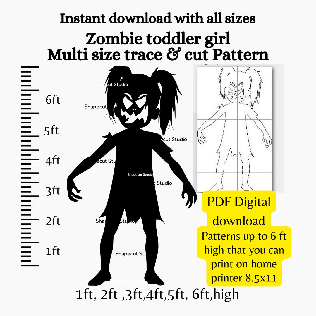 3ft 4ft Zombie Girl Pigtails Silhouette, Yard Art Pattern Digital Print ...