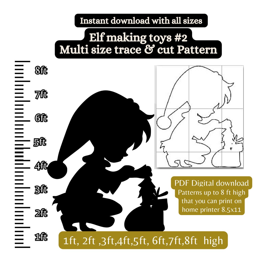 3ft 4ft 5ft Whimsical Santas Elf Making Toys ,christmas Stencil ...