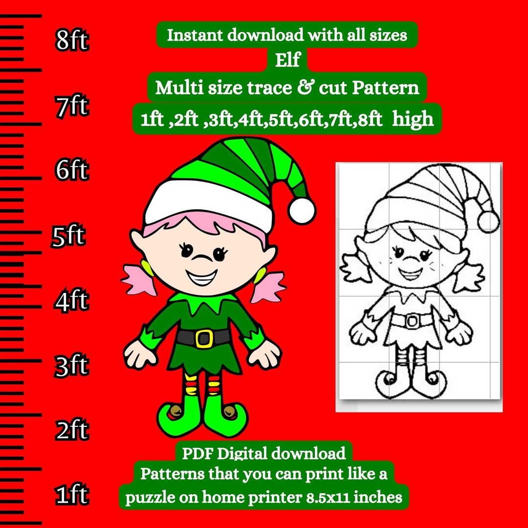 3ft 4ft 5ft Santas Cute Elf Girl ,christmas Stencil Template Bundle Pdf ...