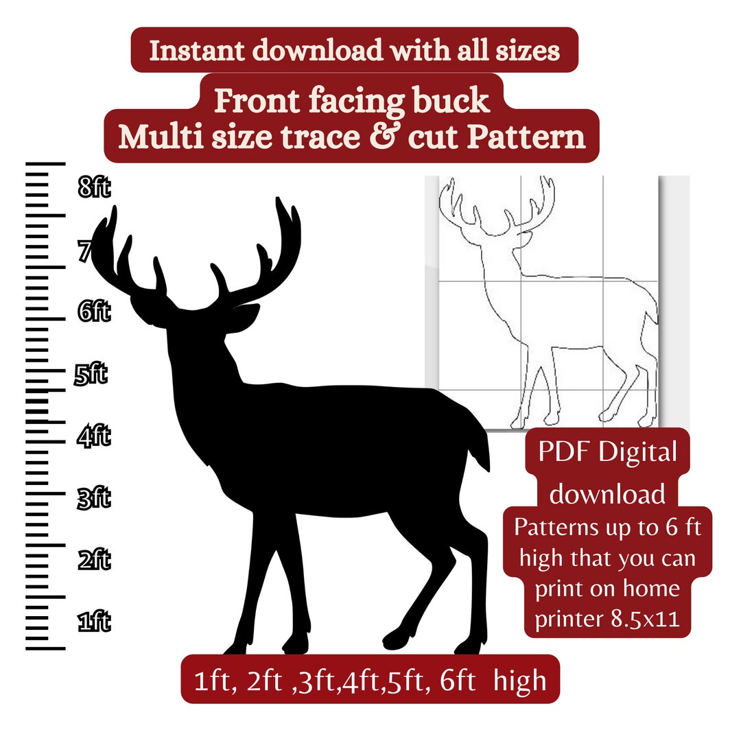 5ft 6ft 7ft 8ft Reindeer Silhouette Pattern Template , Male Buck ...