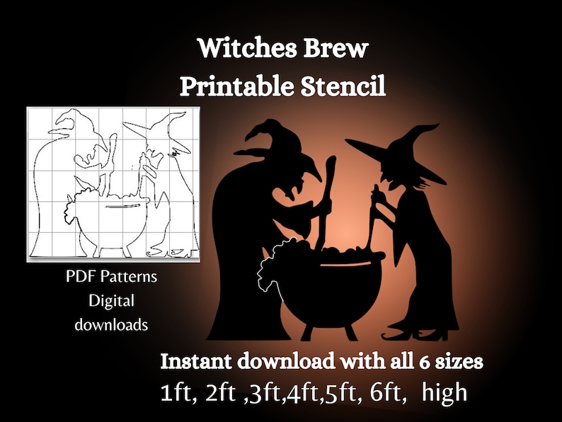 Life Size Halloween Silhouette Template Witches Cauldron - Etsy