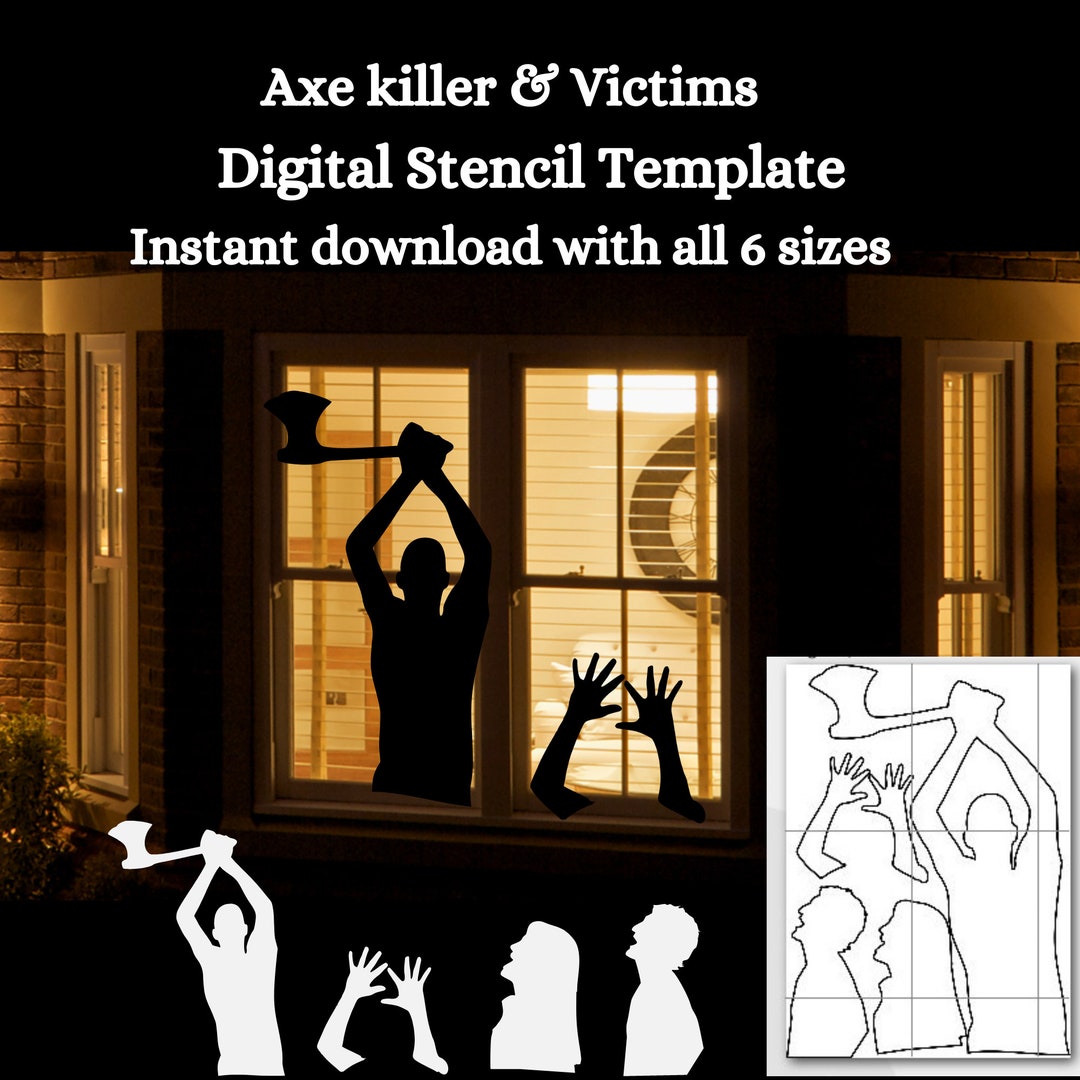 Axe Murderer Window Silhouette Pattern, Halloween Serial Killer ...