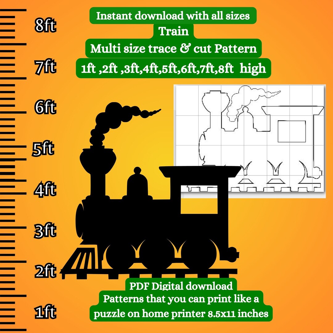3ft 4ft 5ft 6ft Santa Train Silhouette ,christmas Stencil Template Pdf ...