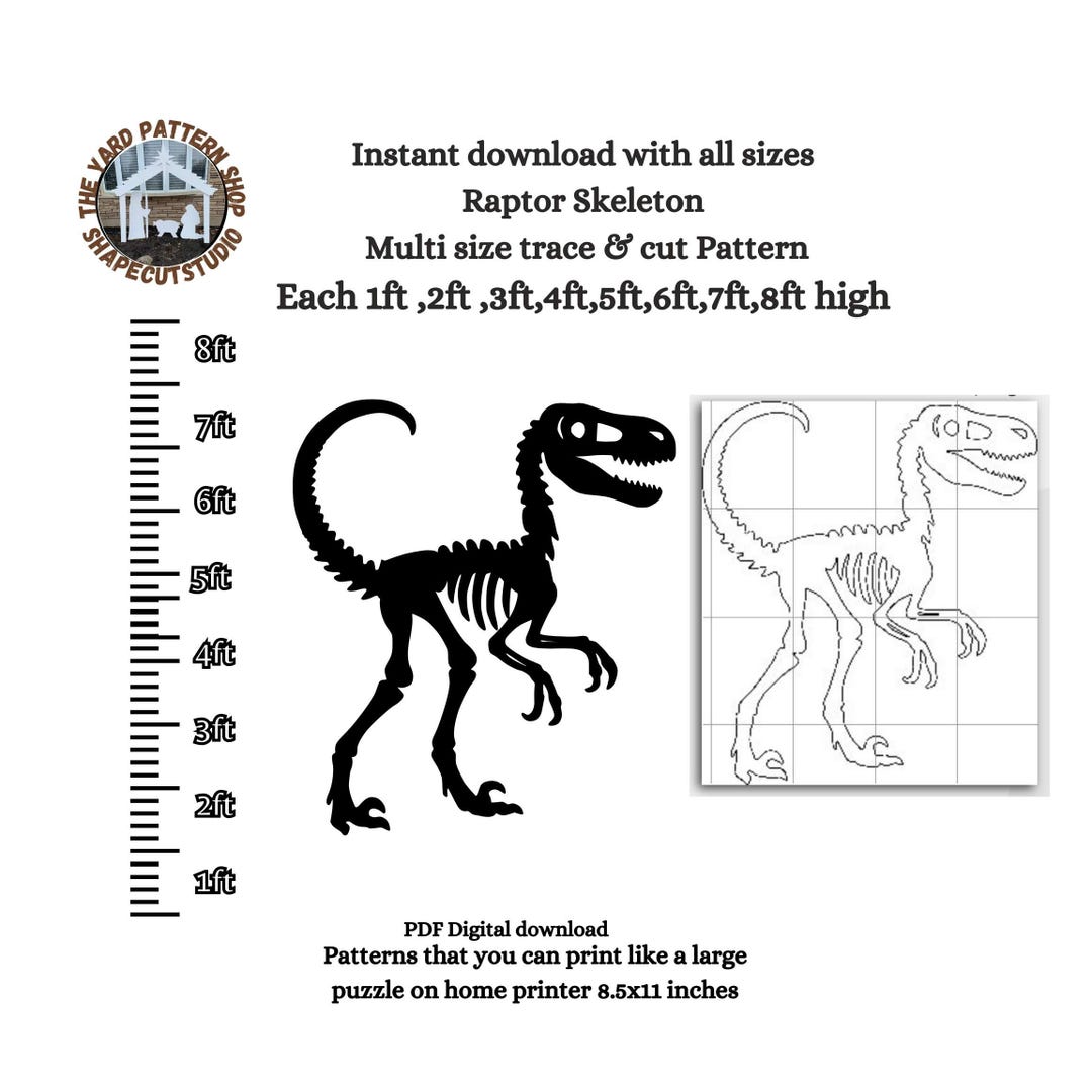 Life Size Raptor Roar PDF Pattern Stencil, Print Trace and Cut Digital ...