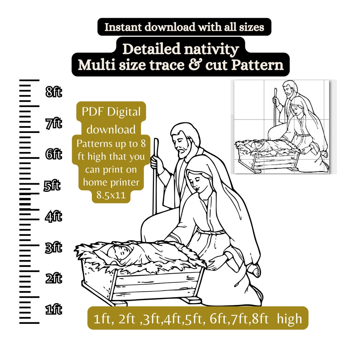 Nativity Silhouette Mary Baby Jesus Joseph Pattern PDF Template ...