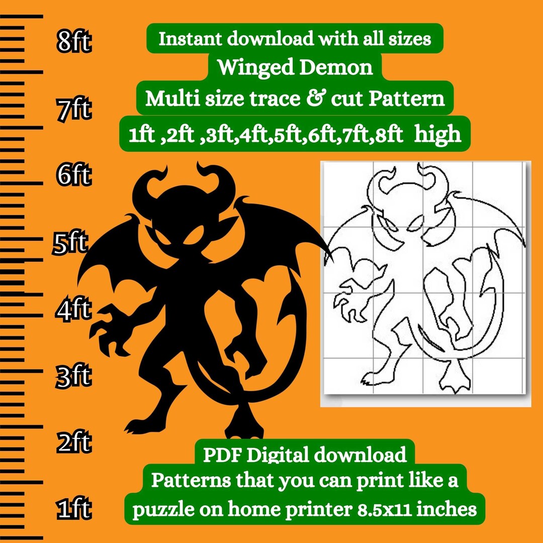 1ft-8ft Halloween Devil , Silhouette Print and Cut Template, Halloween ...