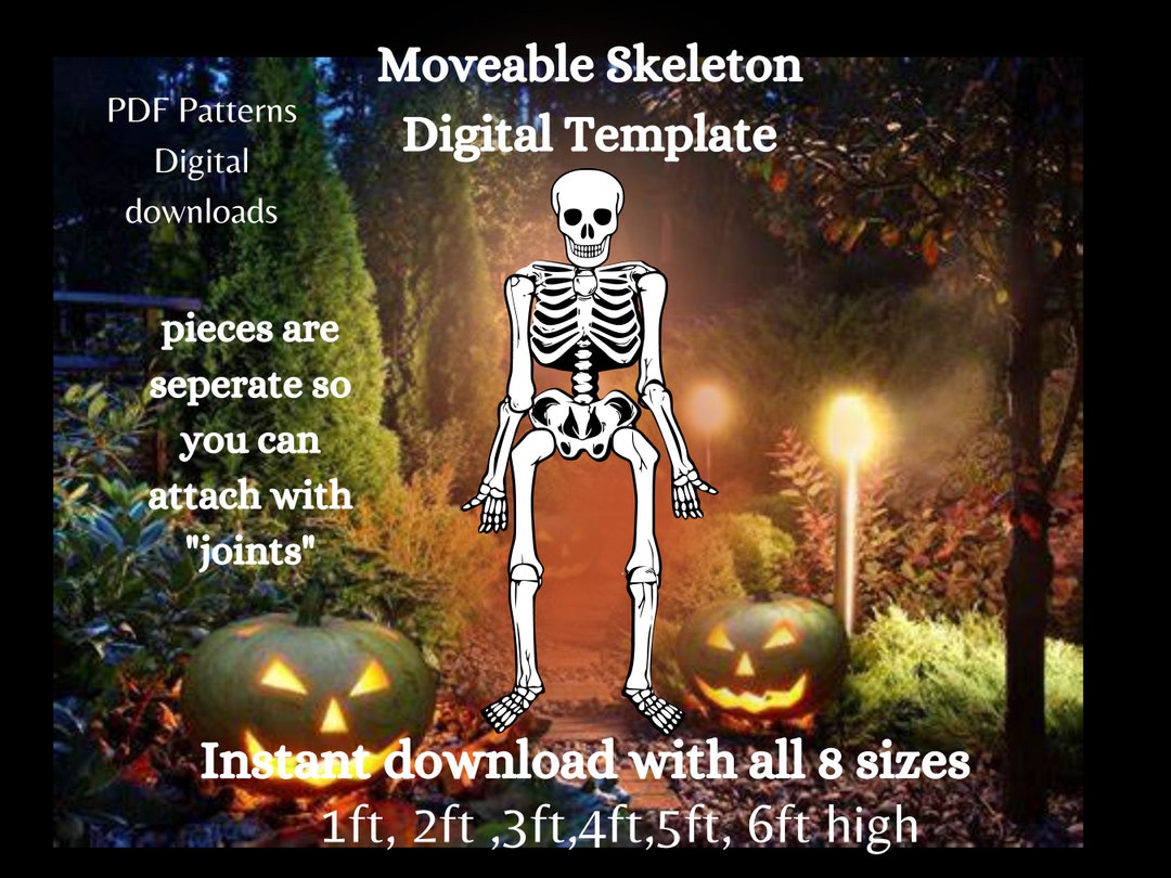 Moveable Life Size 6ft Skeleton Template Pattern, Silhouette Stencil ...