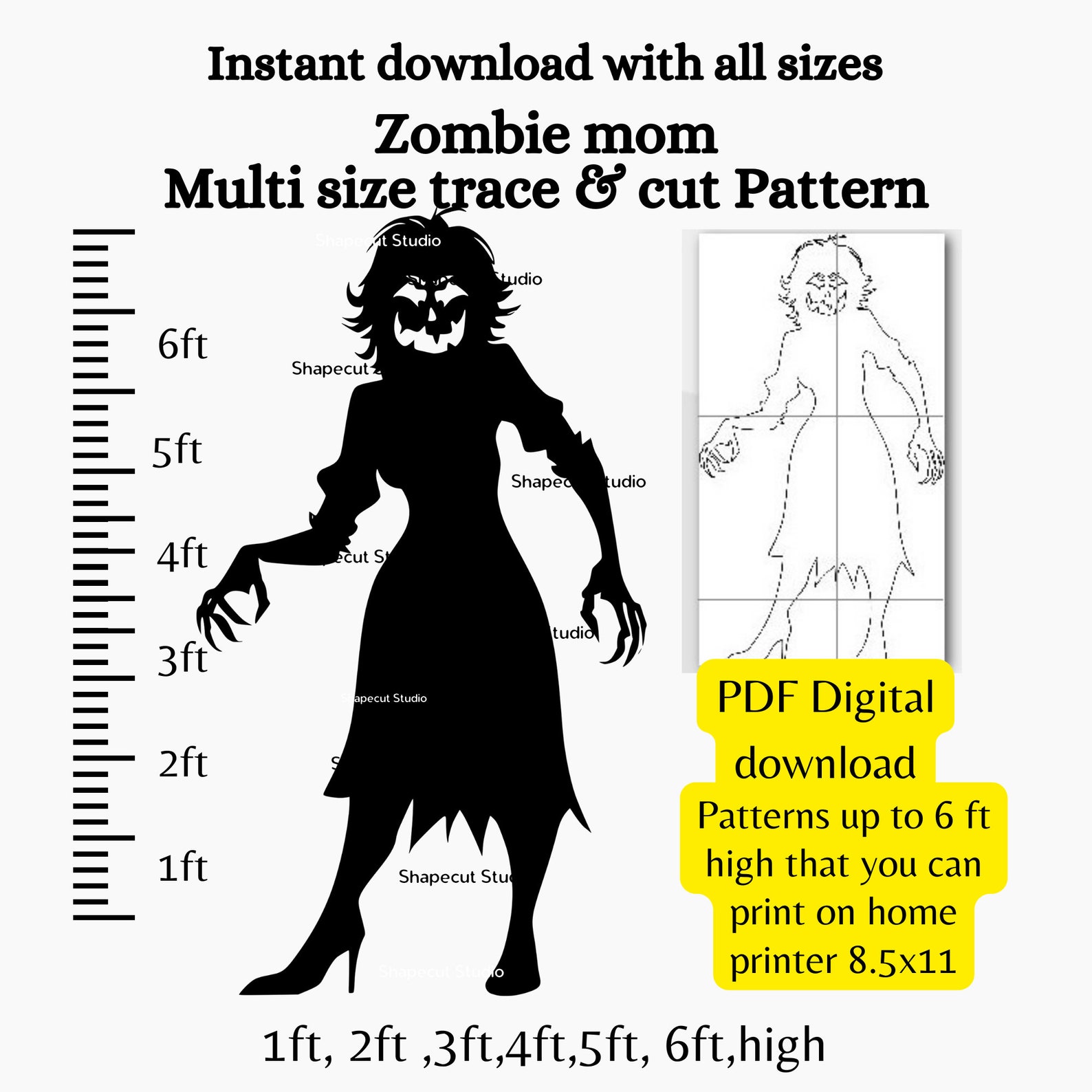 4ft 5ft 6ft Zombie Mom Silhouette, Yard Art Pattern Digital Print and ...
