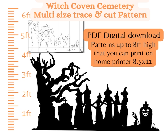 Life Size Halloween Witches Graveyard Silhouette Template, Woodworking ...