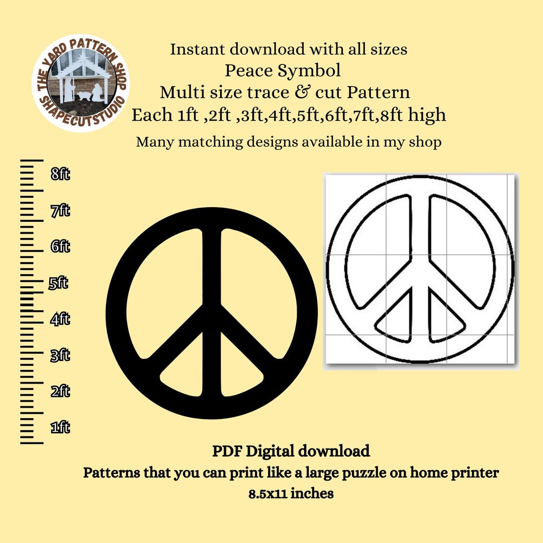 1ft-8ft Peace Sign Template ,print Trace and Cut Digital Stencil, Pdf ...