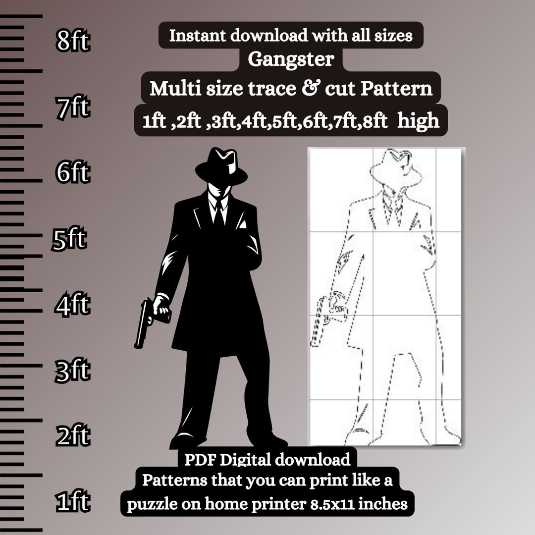 Life Size Gangster Silhouette Pattern PDF Template ,printable Tracing ...
