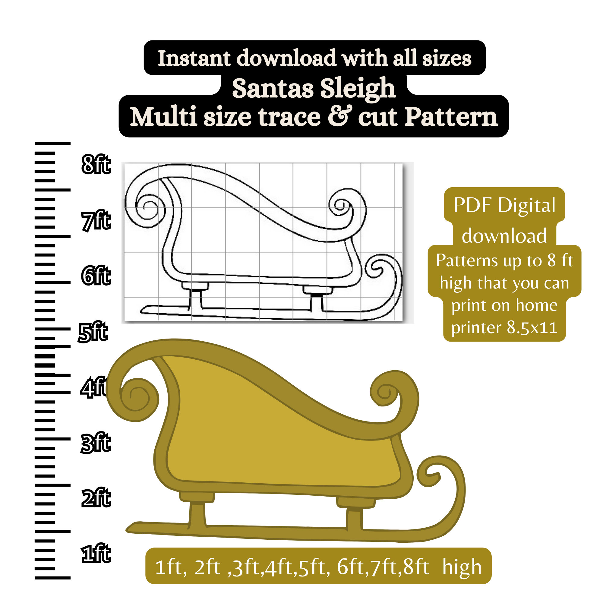 Life Size Santa Sleigh Pattern PDF Template ,printable Trace and Cut ...
