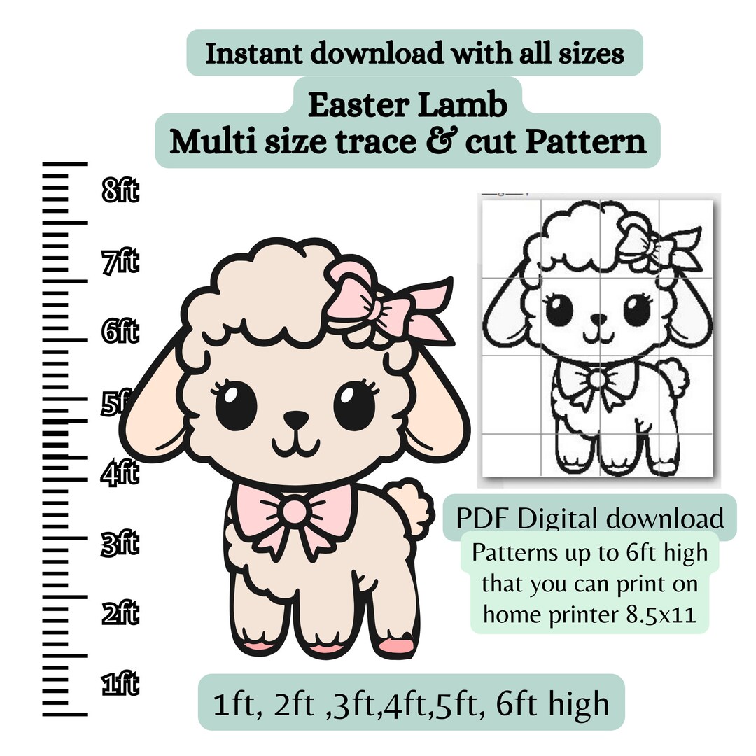Cute Easter Lamb PDF Template ,printable Diy Trace and Cut, Easter Sign ...