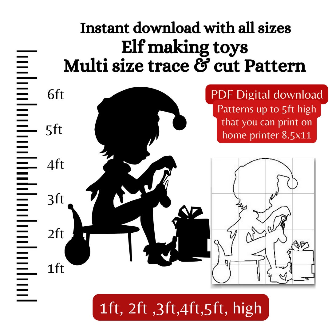 1-5ft Santa's Workshop Elf Making Toys, Christmas Silhouette Template ...