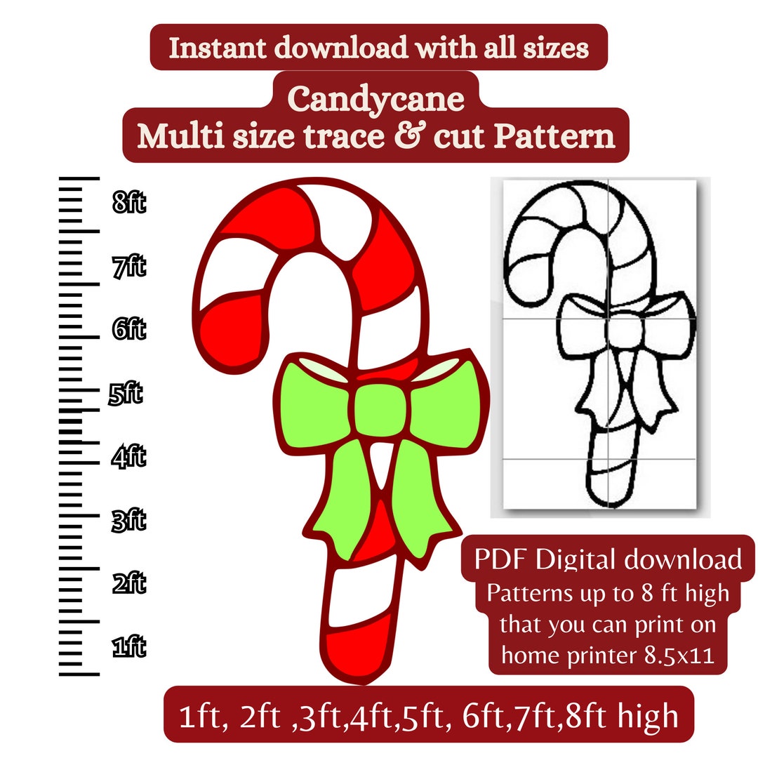 Christmas Candycane, Print Trace and Cut Stencil Pattern Pdf , Yard Art ...