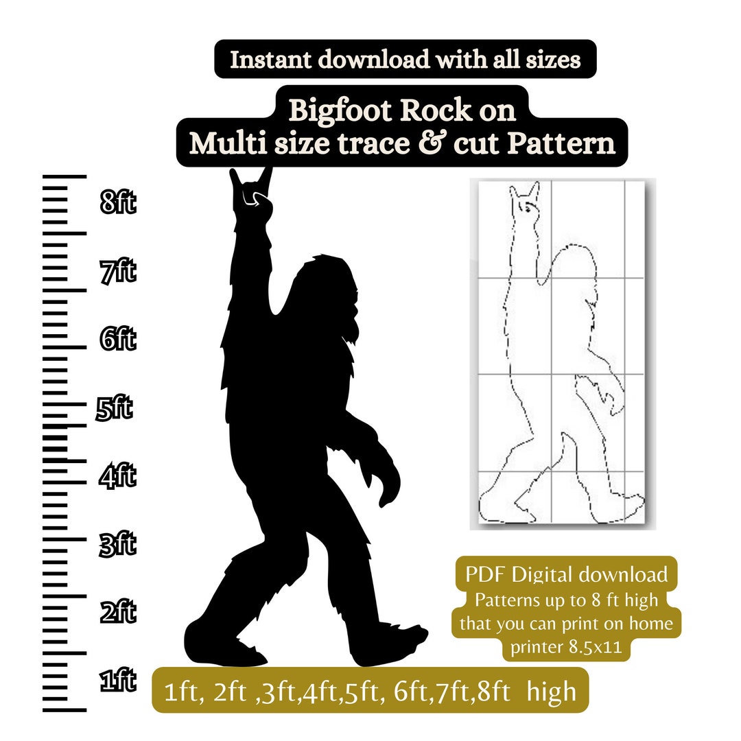 Life Size 7ft 8ft Bigfoot Rock on Yard Art Display Template Pattern, Printable Pdf Stencil ...