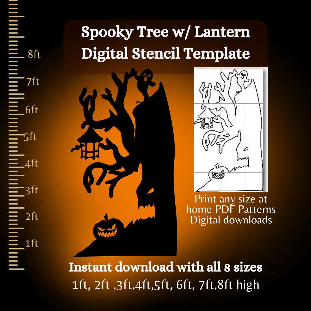 7ft 8ft Scary Tree Yard Art Decoration Template, Print & Cut Halloween ...