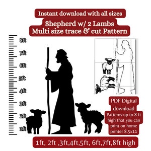 1ft-8ft Christmas Nativity Scene, Shepherd Walking Sheep, Yard Art ...