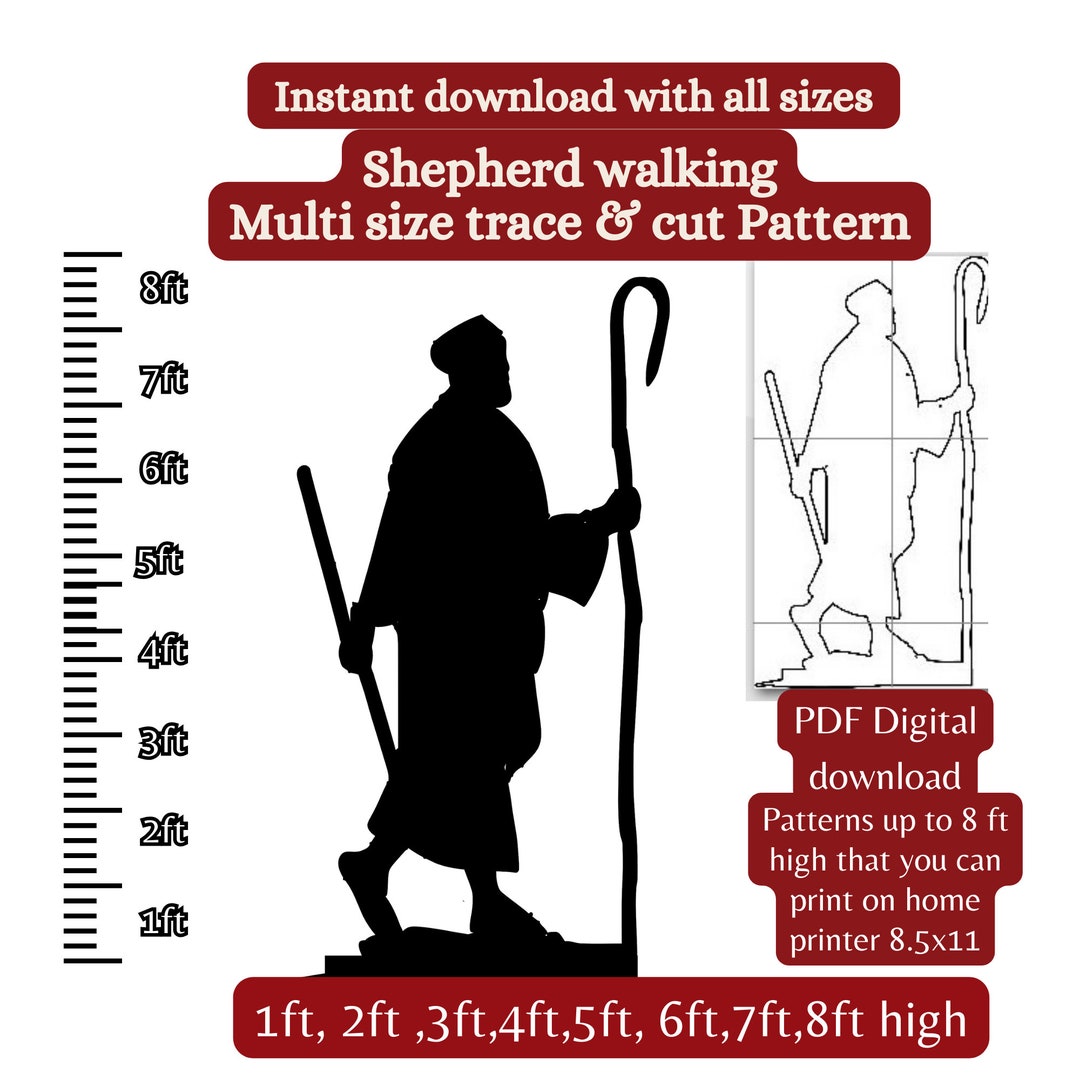 1ft-8ft Christmas Nativity Scene, Shepherd Walking Staff, Yard Art ...