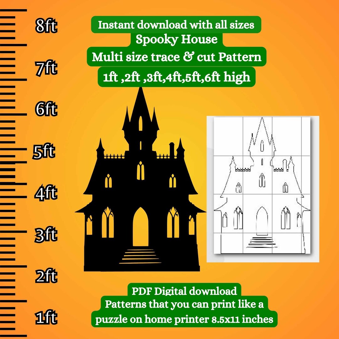 1ft 3 4 5 6 7 8ft Haunted House Template When Made, Printable Trace and ...