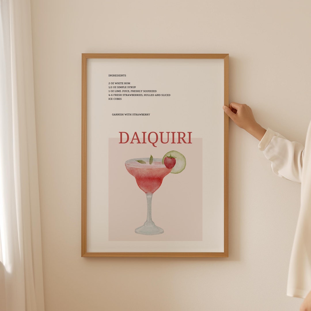 Daiquiri Cocktail Prints, Signature Drink Sign Bar Cart Art, Pink ...