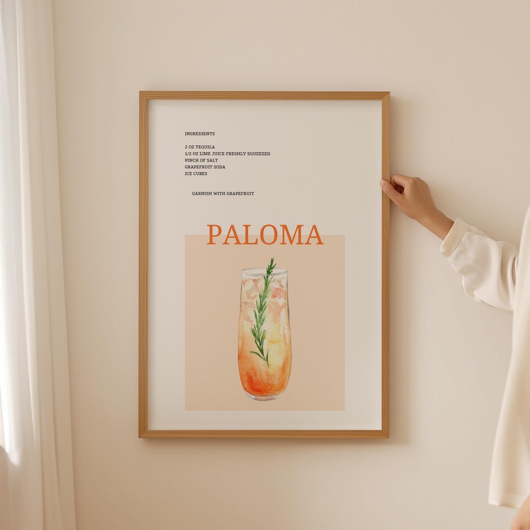 Paloma Print Cocktail Poster, Cocktail Wall Art Signature Drink ...