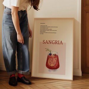 Sangria Bar Cart Prints, Pink Poster Bar Menu Sign, Cocktail Wall ...