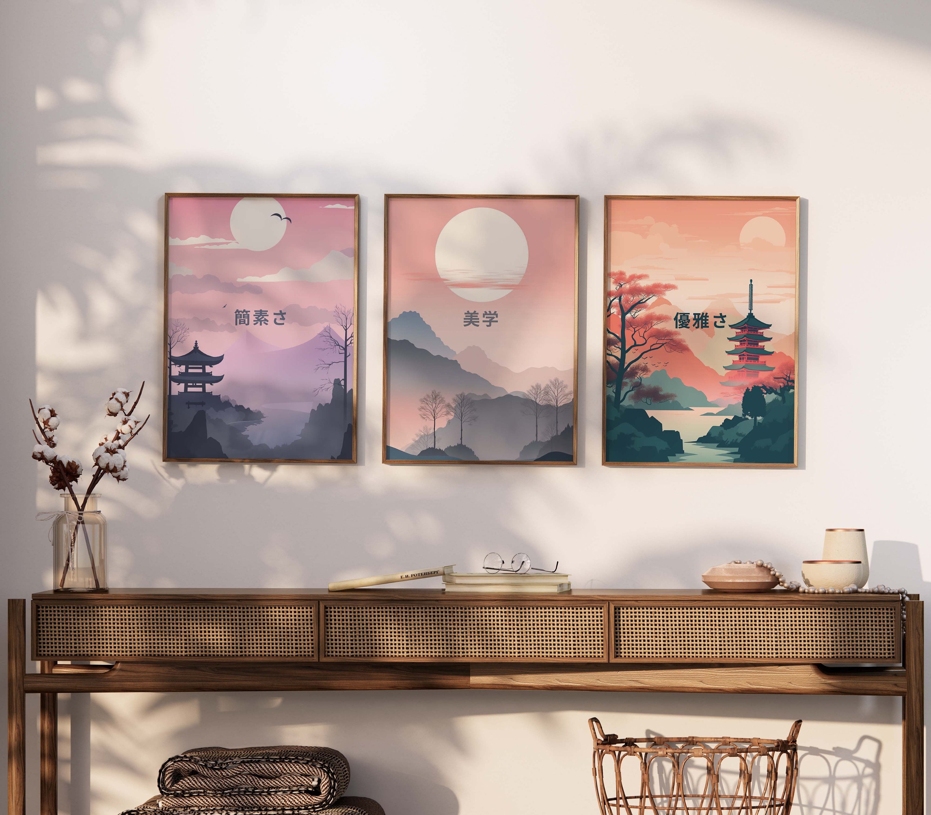 3 Piece Japanese Poster Set Japandi Wall Art Poster Set - Etsy