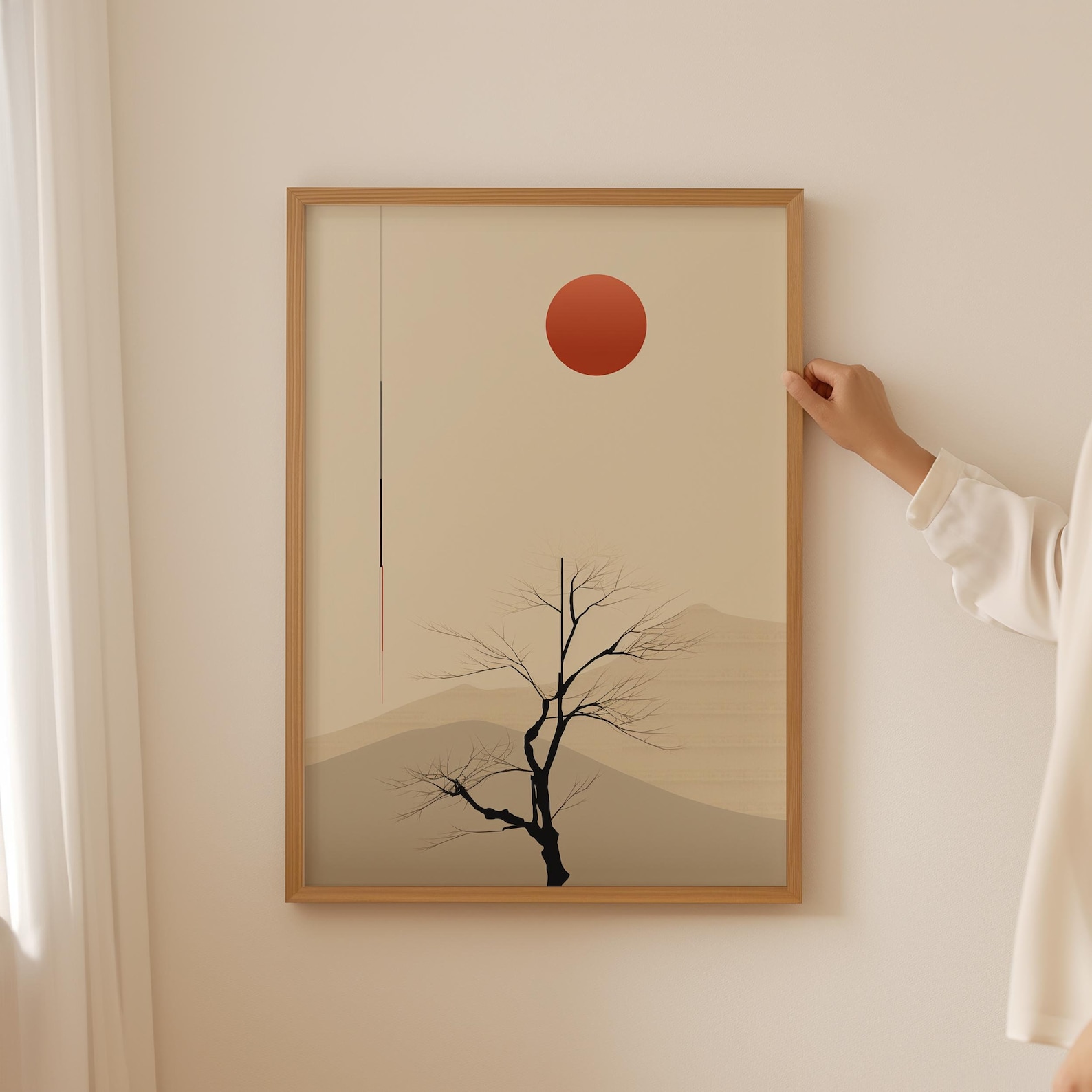 Mid Century Modern Japandi Wall Art, Asian Landscape Terracotta Print ...