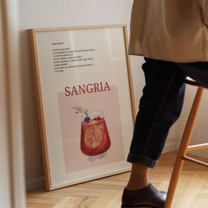 Sangria Bar Cart Prints, Pink Poster Bar Menu Sign, Cocktail Wall ...