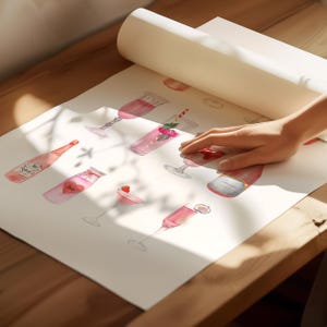 Pink Cocktail Wall Art, Watercolor Art Cocktail Prints, Retro Poster ...