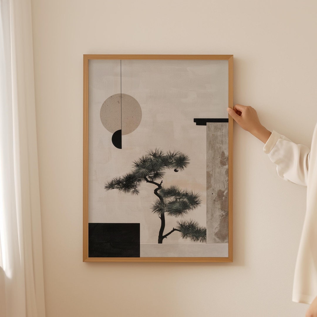 Japanese Art Bonsai Tree Poster, Mid Century Modern Geometric Bauhaus ...