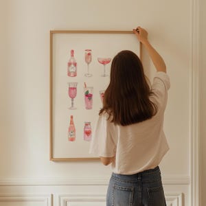 Pink Cocktail Wall Art, Watercolor Art Cocktail Prints, Retro Poster ...