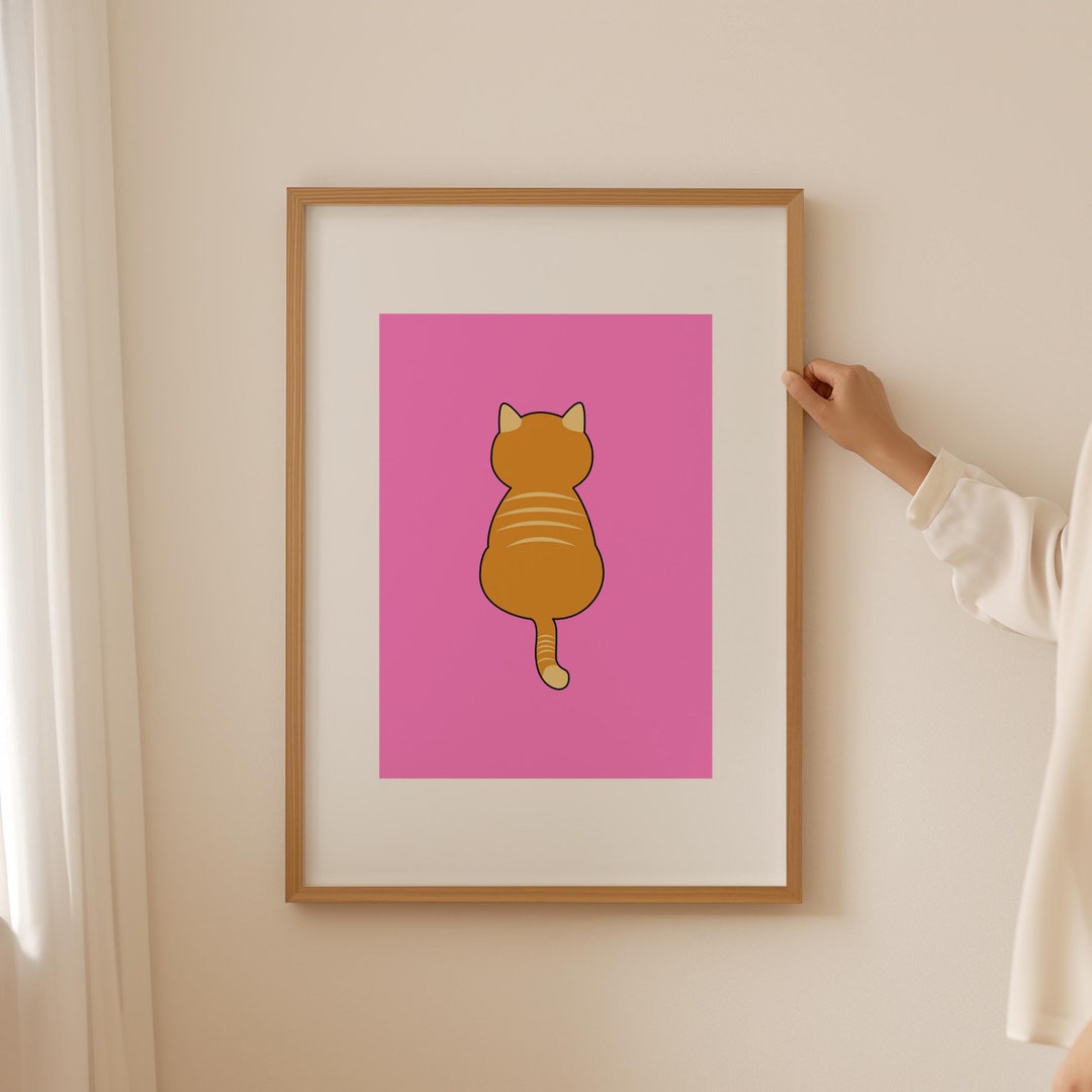 Tabby Cat Print, Ginger Cat Portrait, Trendy Pink and Orange Prints ...