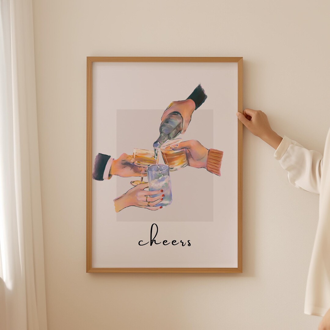 Cheers Retro Cocktail Print, Bar Kitchen Signs Cocktail Wall Art ...