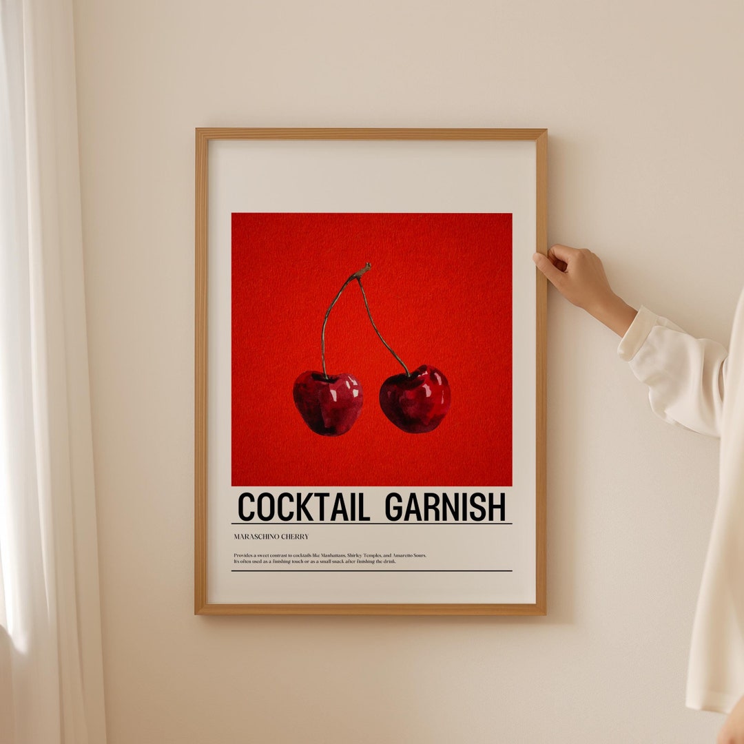 Cherry Cocktail Garnish Print, Watercolor Fruit Painting Illustration ...