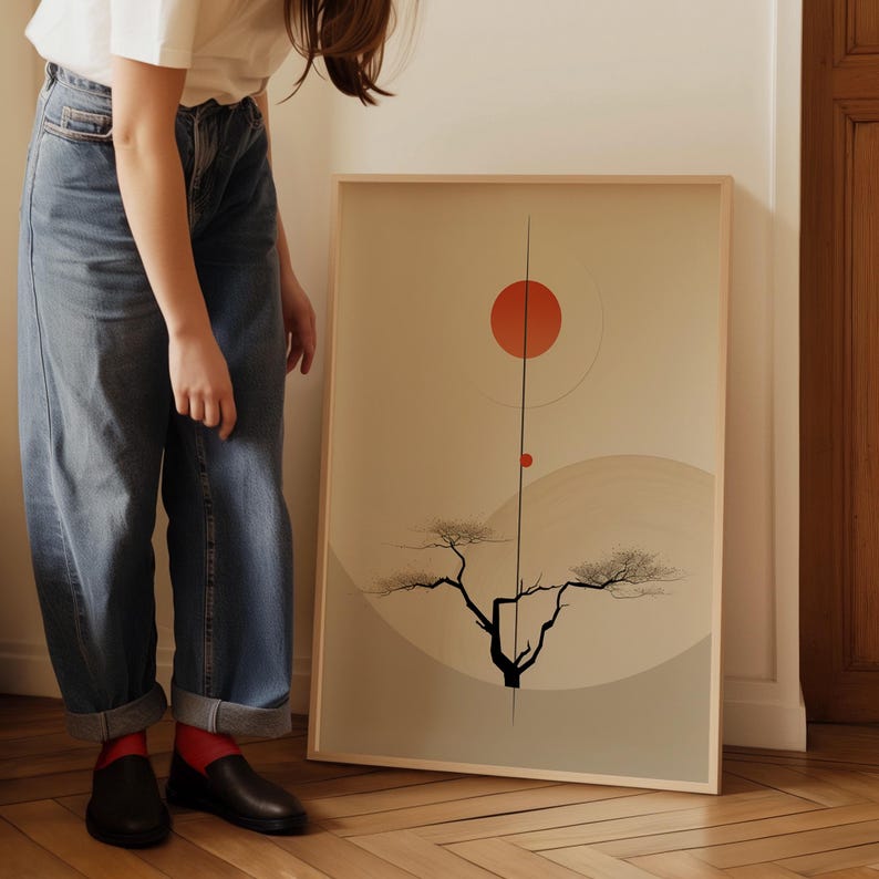 Japanese Wall Art, Neutral Abstract Painting Aesthetic Posters, Willow ...