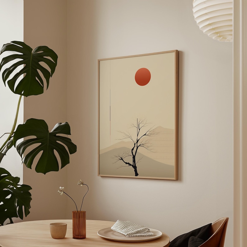 Mid Century Modern Japandi Wall Art, Asian Landscape Terracotta Print ...